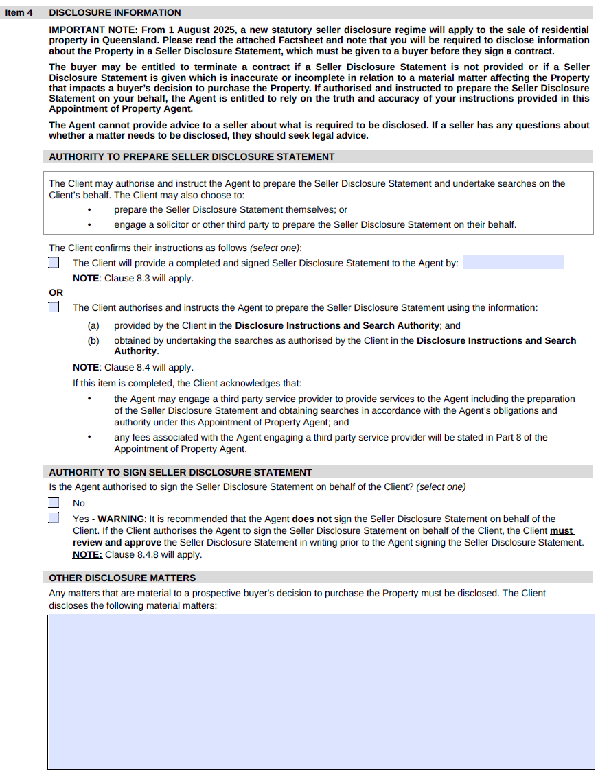 QLD - Seller disclosure statement (Form 2)